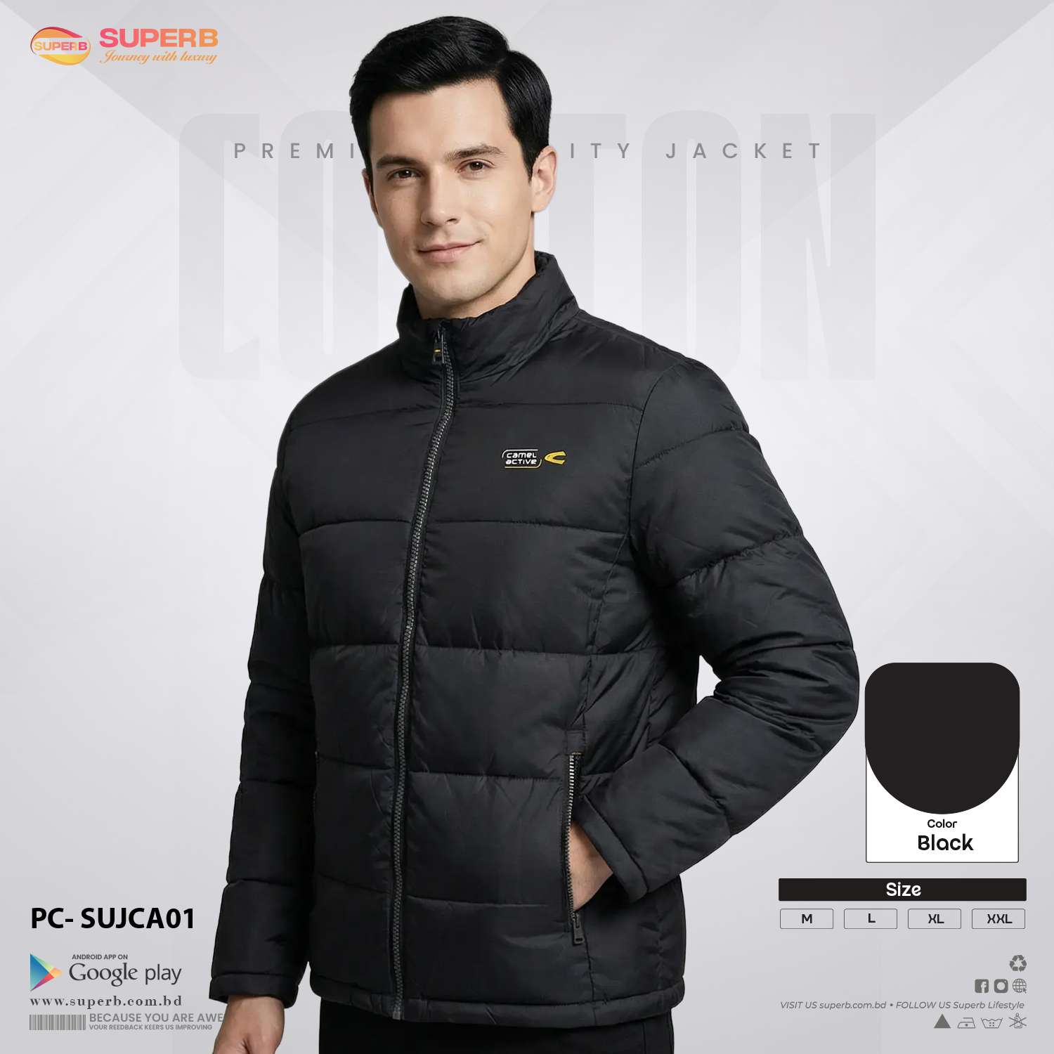 Camel Active High Neck Padded Jacket | Premium Winter Jacket for Men